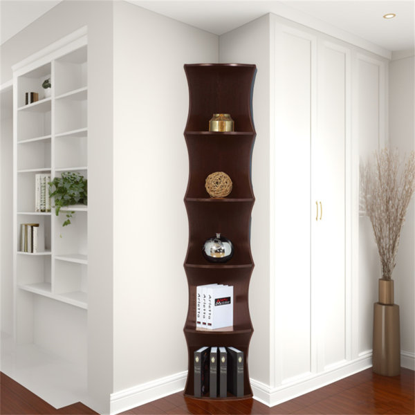 Ebern Designs Modern Curved Design 5-Tier Corner Bookcase With Quarter ...