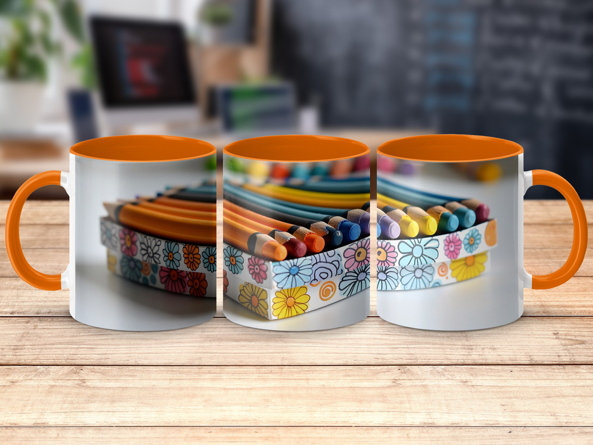 East Urban Home Set of 4 Kids Drawing Style 11oz Accent Mugs – White ...