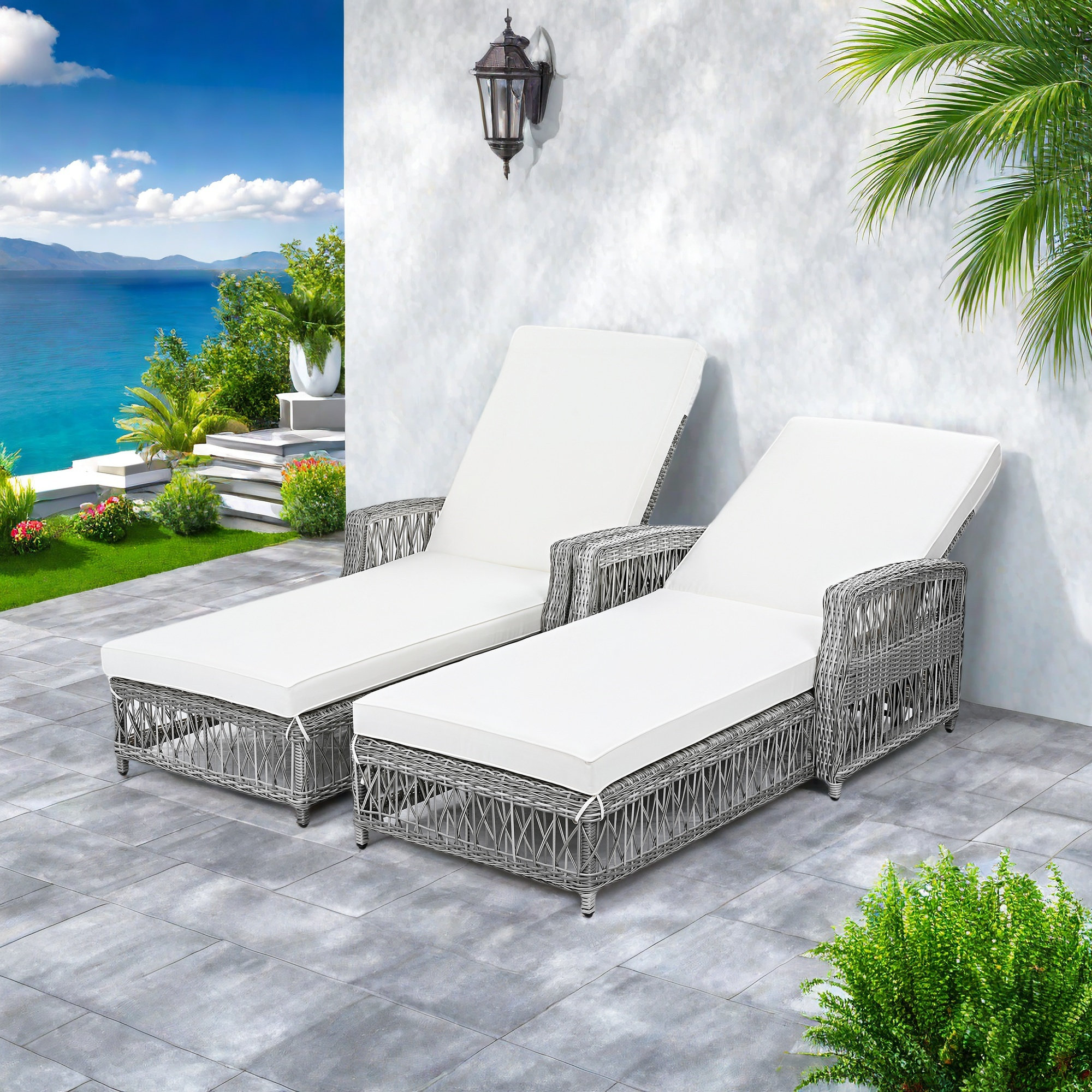 Latitude Run® 2 Pieces Outdoor Long Reclining Chaise With Removable ...