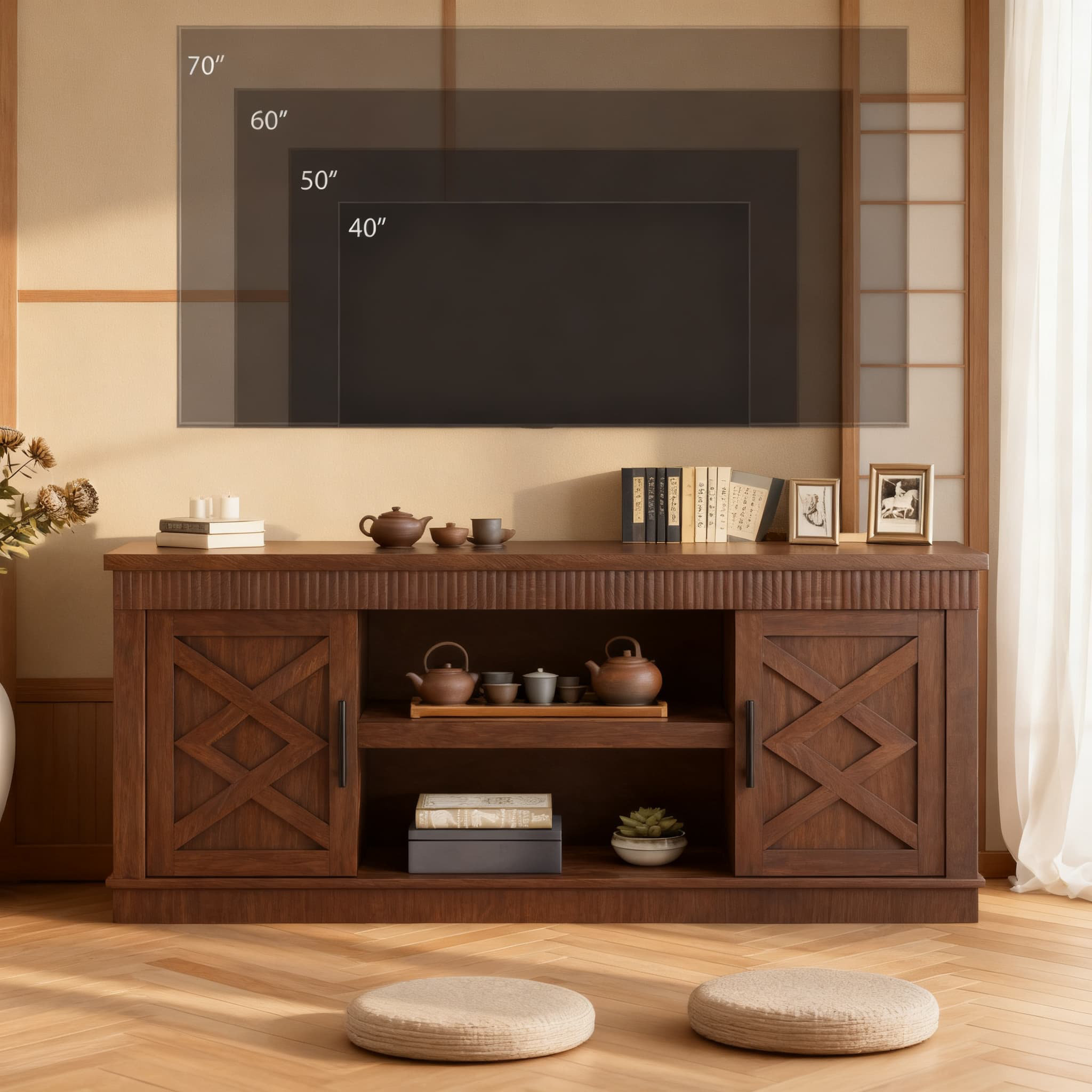 Millwood Pines Farmhouse TV Stand For 70-75 Inch Tvs, 65-Inch Long ...