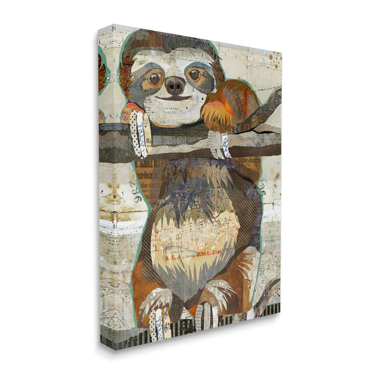 Stupell Industries Smiling Sloth Patchwork Collage Jungle Animal ...