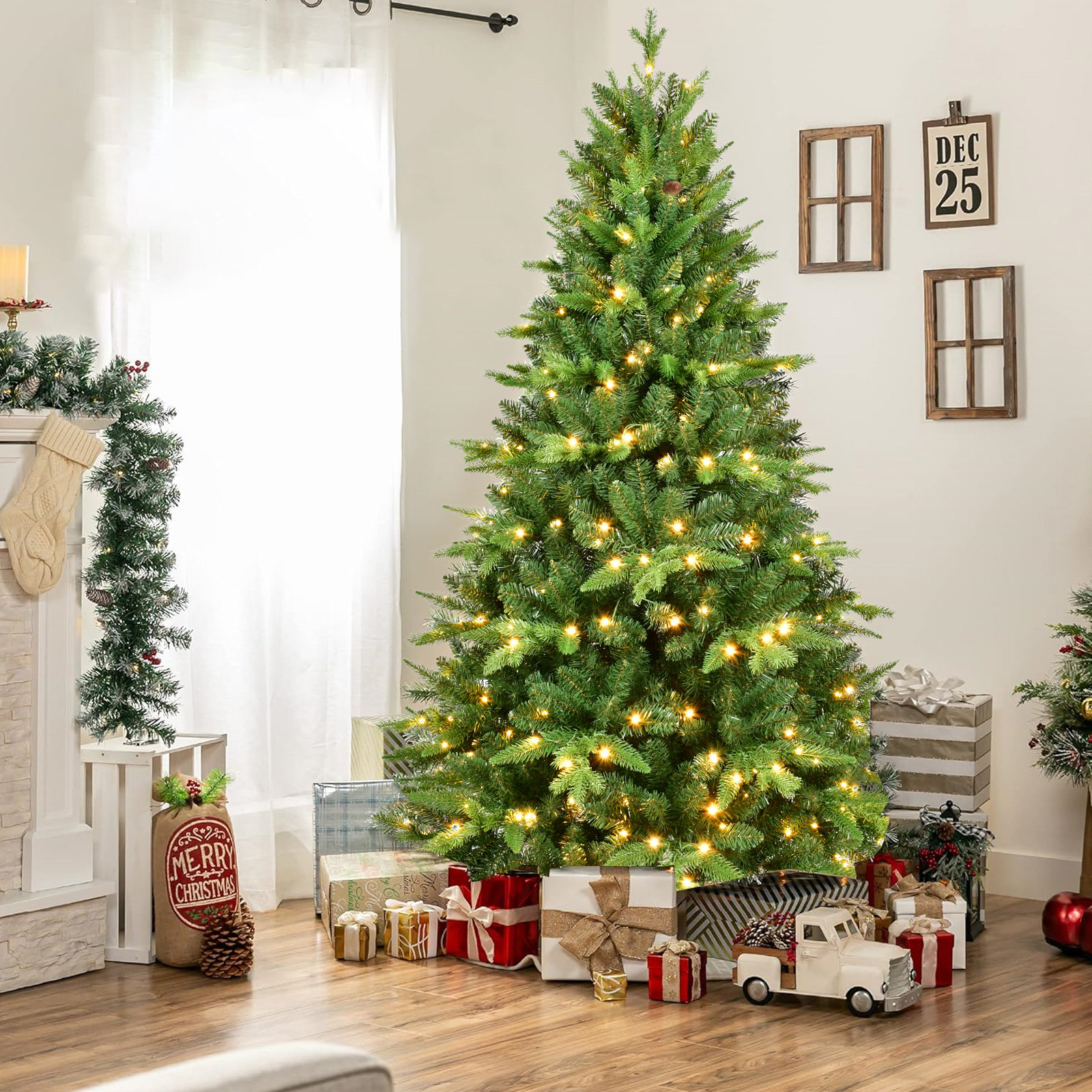 The Holiday Aisle® 7ft Pre-Lit PE & PVC Christmas Tree with 1692 Branch ...