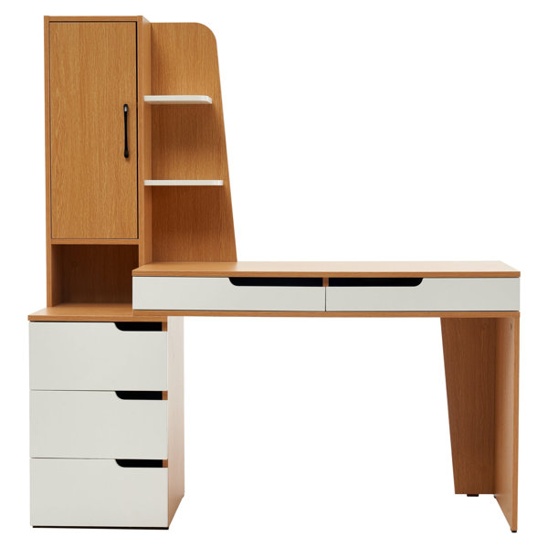 Ebern Designs Marena Computer Desk with Drawers Storage Shelves, Modern ...
