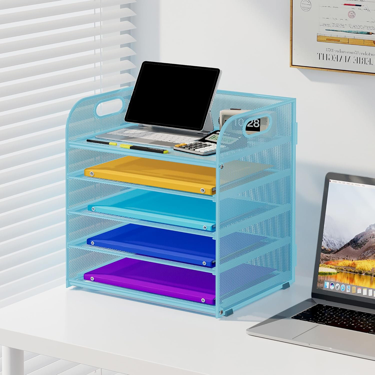 Inbox Zero 5 Tier Paper Organizer with Handle, Metal Mesh Desk ...