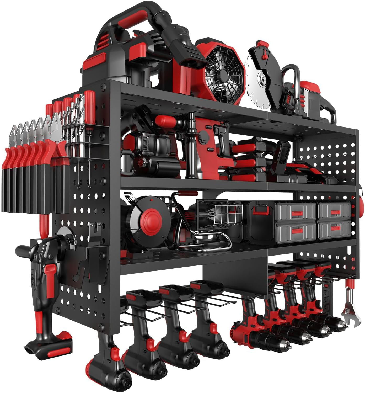 WFX Utility™ Heavy Duty Wall Mount Power Tool Organizer With 4-Tier ...