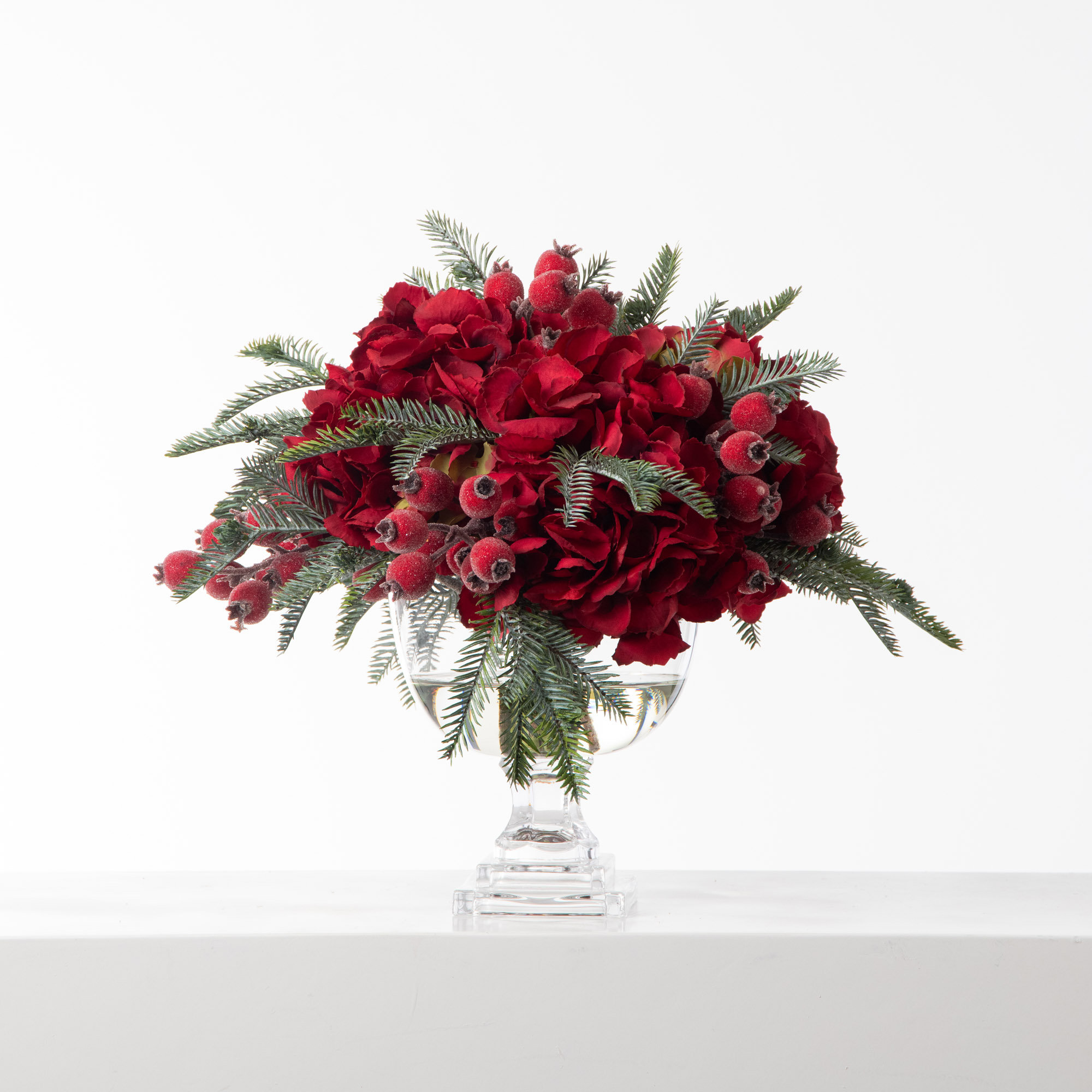 DarbyCreekTrading Holiday Cheer Hydrangea and Berry Floral Centerpiece ...