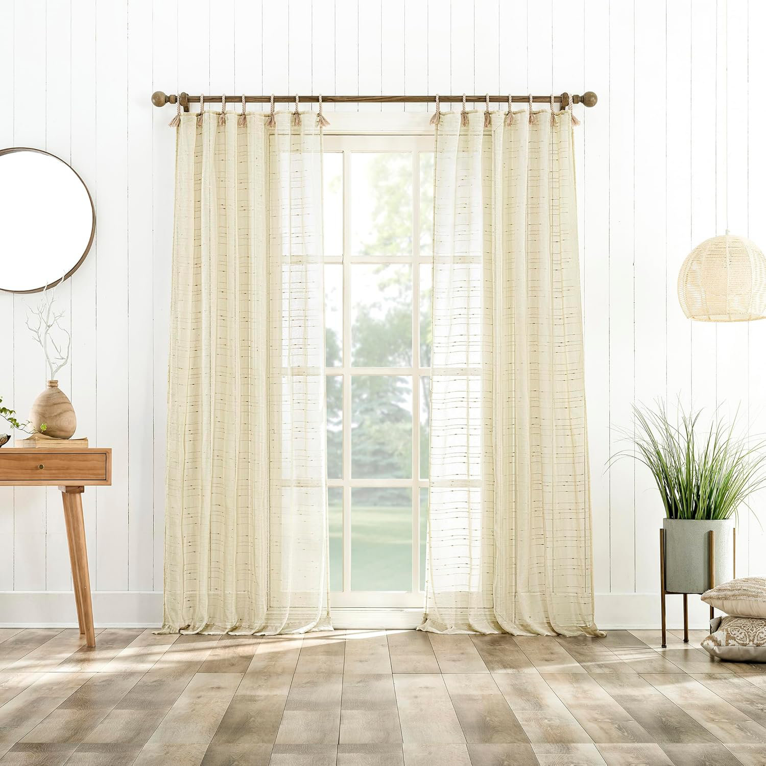 Gracie Oaks Pinstripe Linen Textured Semi Sheer Curtains | Wayfair