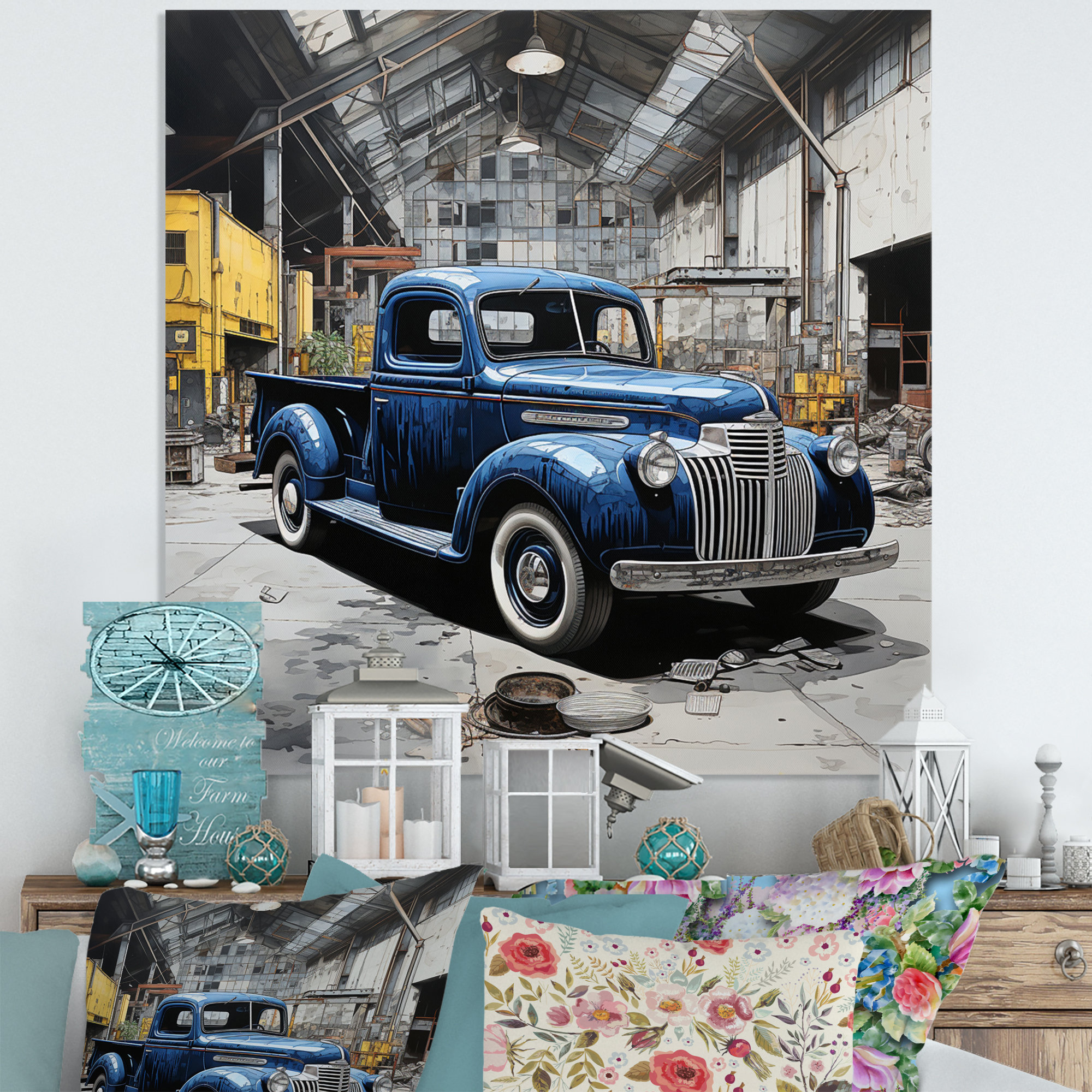 17 Stories Blue Pickup Truck Industrial Drive II - Transportation Print ...