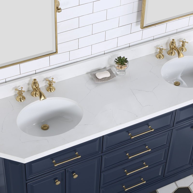 Water Creation Palace 72" Carrara Quartz Countertop Bath Vanity in ...