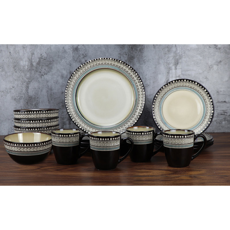 Lorren Home Trends 16 Piece Glazed Dinnerware Set, Service for 4 ...