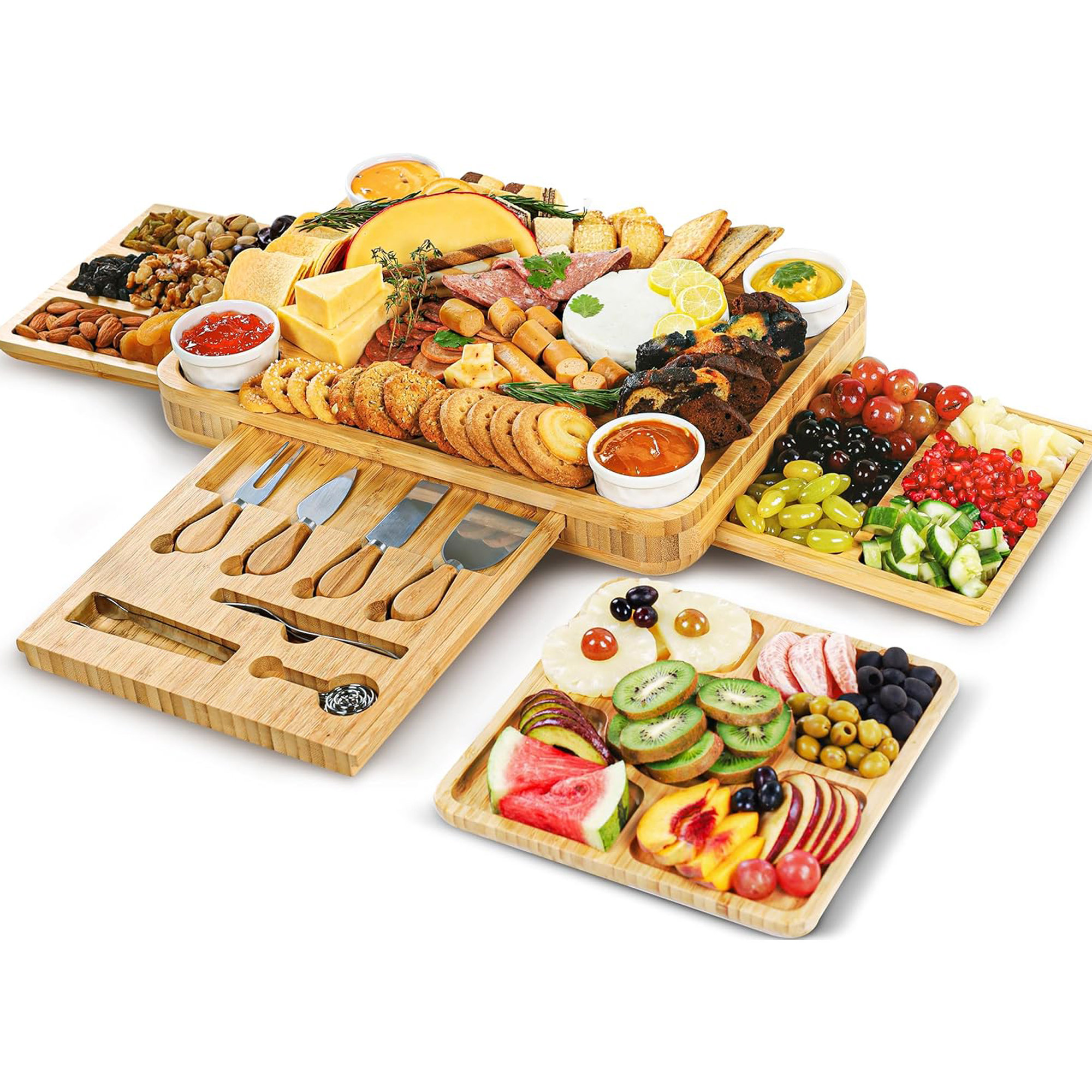 Prep & Savour Kitchen Charcuterie Boards Set, Bamboo Cheese Boards and ...