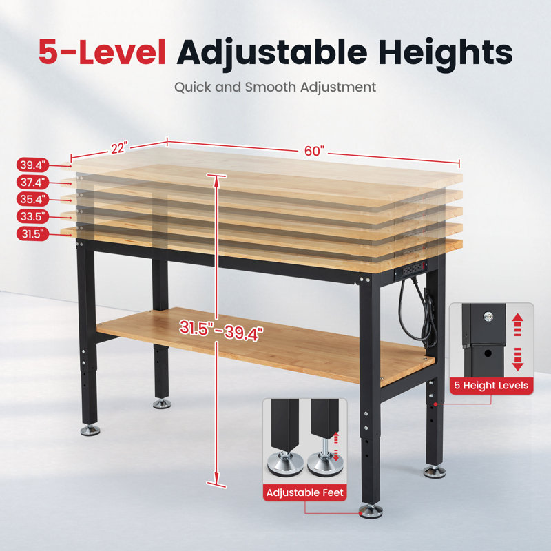 WFX Utility™ Work Table with Power Outlets Workbench with Storage ...