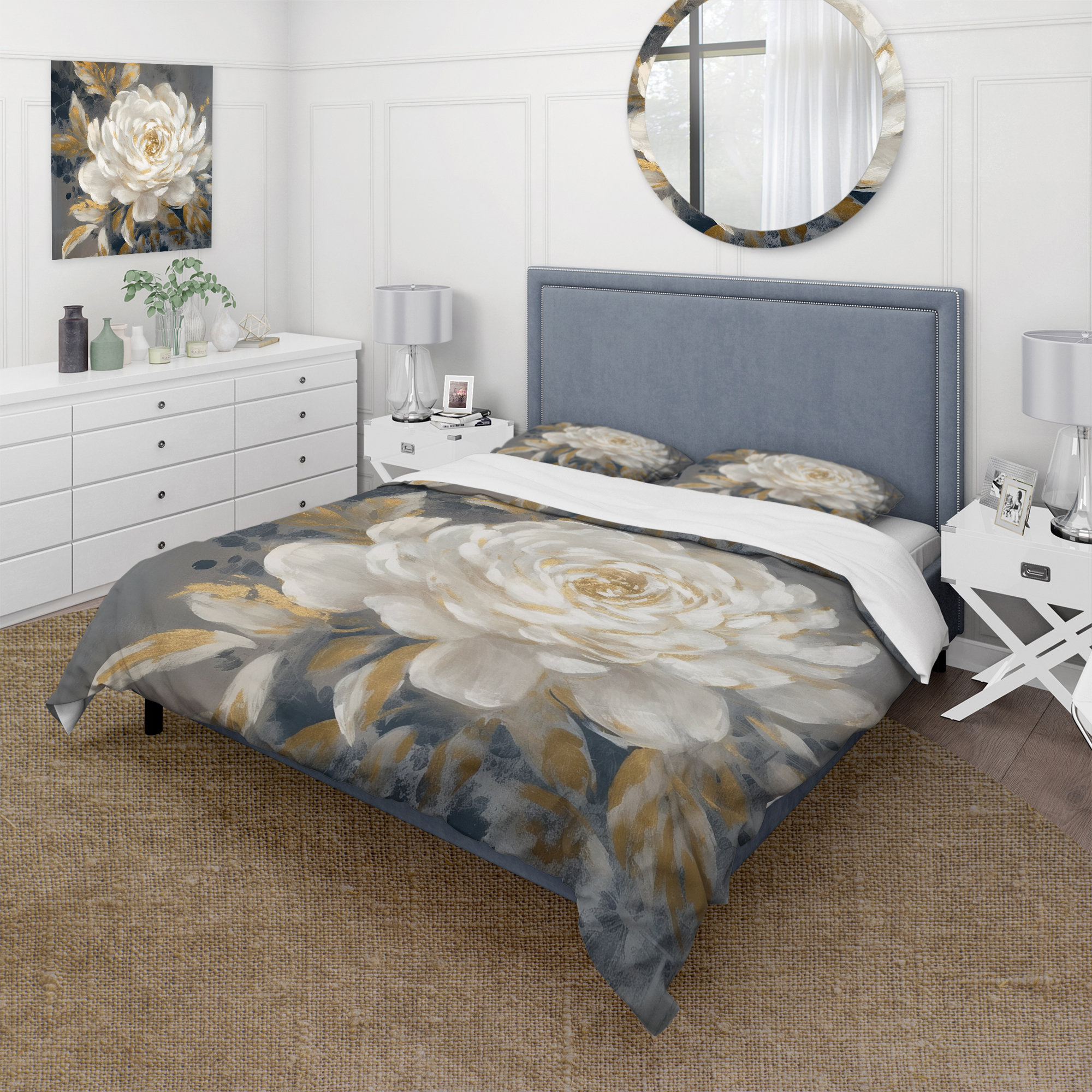 Design Art Emotions Of White Gold Peony Flower II BeddingMicrofiber ...