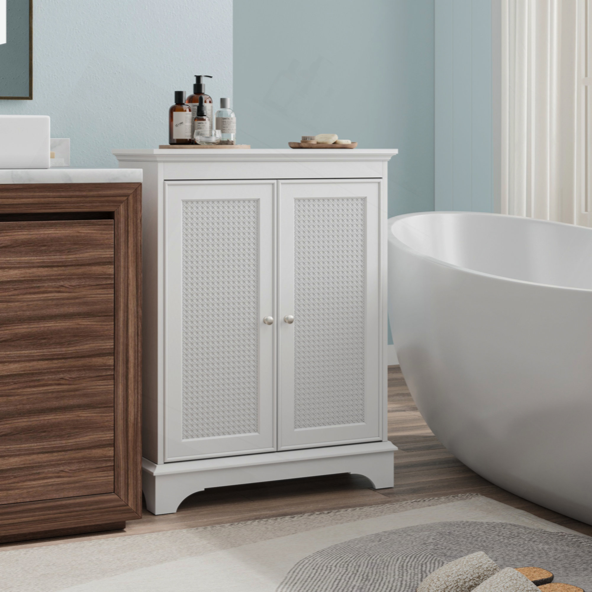 Bayou Breeze Two Door Rattan Storage Cabinet With Adjustable Partition ...