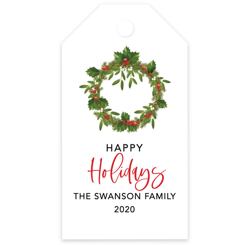 Koyal Wholesale Custom Christmas Gift Tags Wreath Berries Happy ...