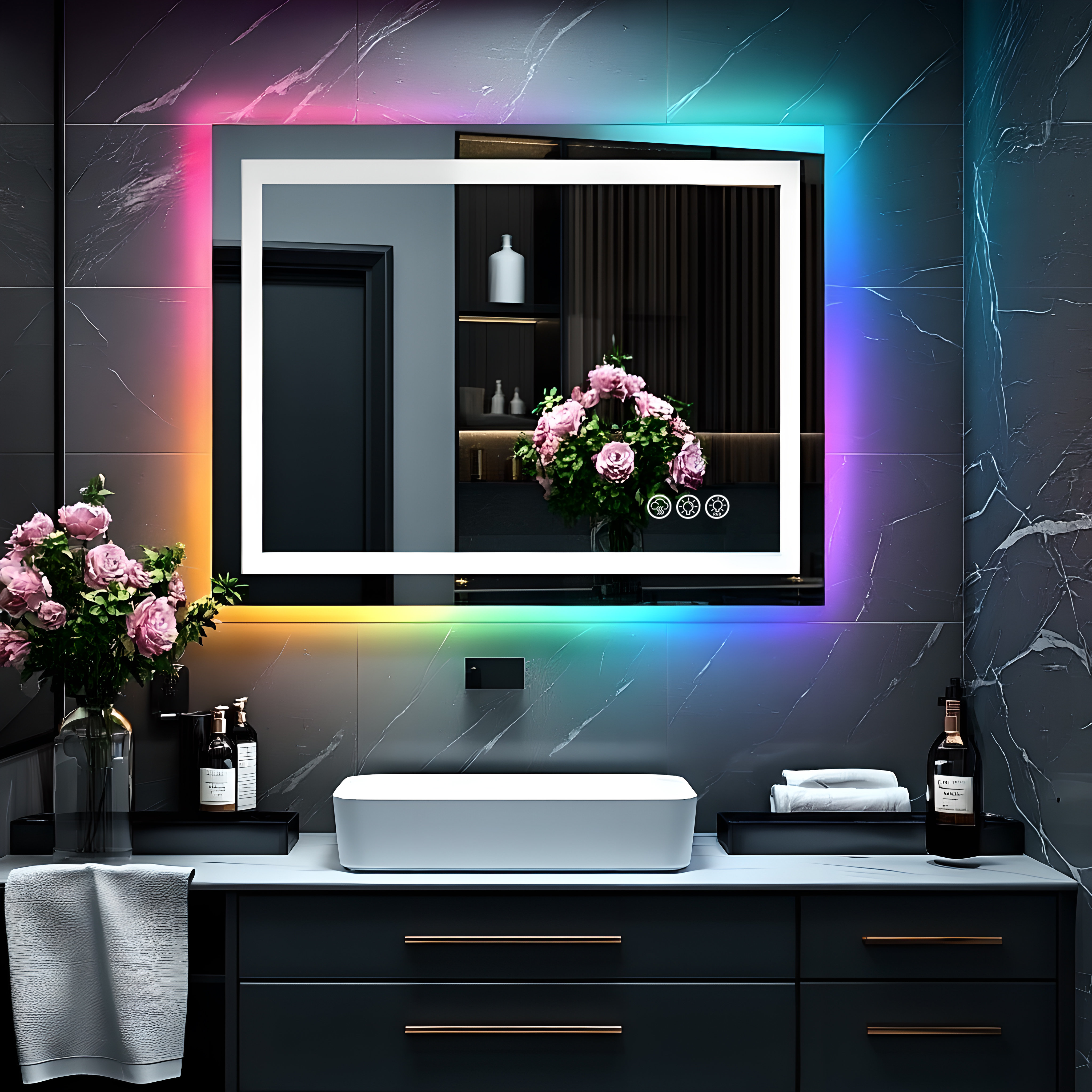 Ivy Bronx Super Bright Smart Anti-Fog Tempered Glass RGB Backlit & LED ...