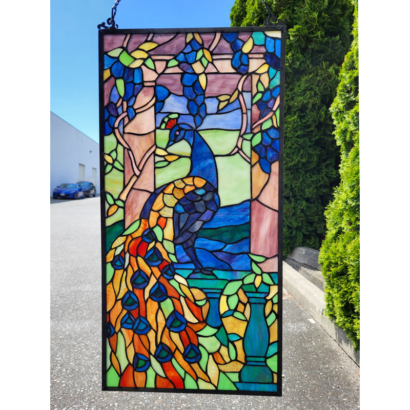 Fine Art Lighting - Handmade Stained Glass Peacock Window Panel | Wayfair
