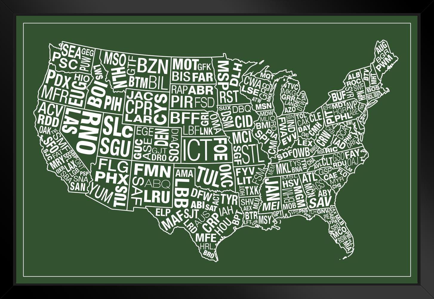 Latitude Run® USA Airports Abbreviation Code Green Airport Wall Art ...