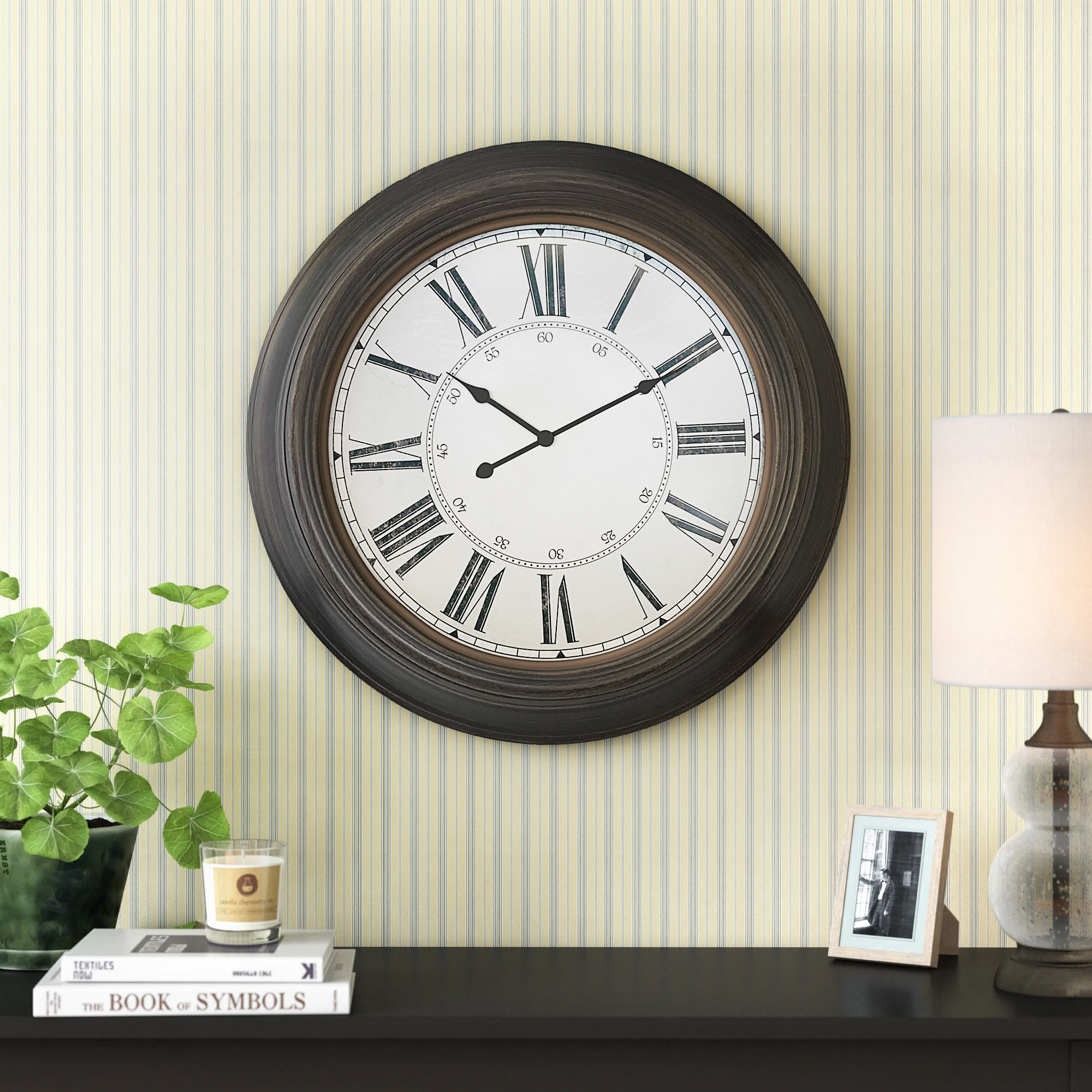 Winston Porter Round Extra Large Vintage Black Analog QA Wall Clock ...