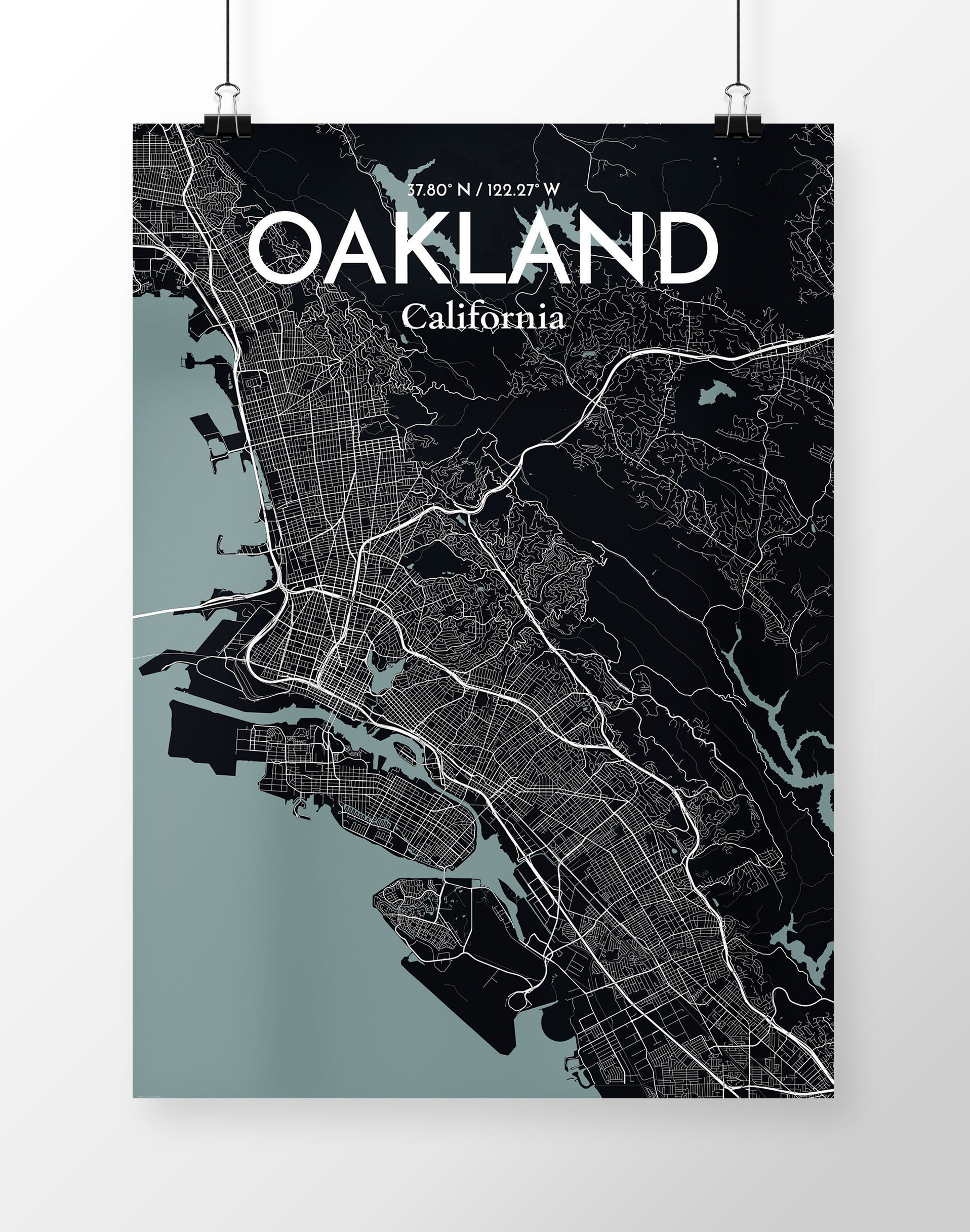 OurPoster.com 'Oakland City Map' Graphic Art Print Poster in Midnight ...