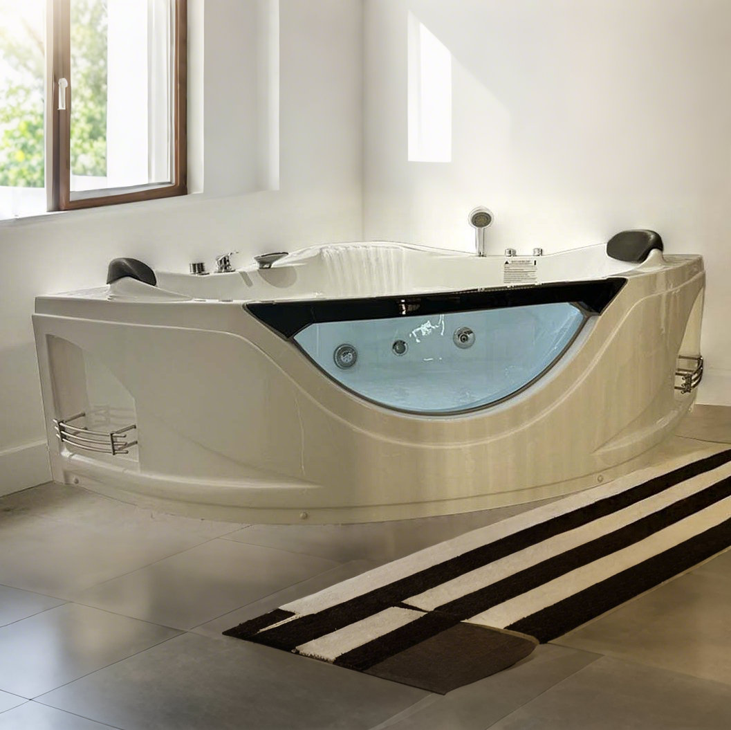 AOOLIVE 59" Corner Whirlpool Bathtub For 2-Person, Luxury Jetted Spa ...