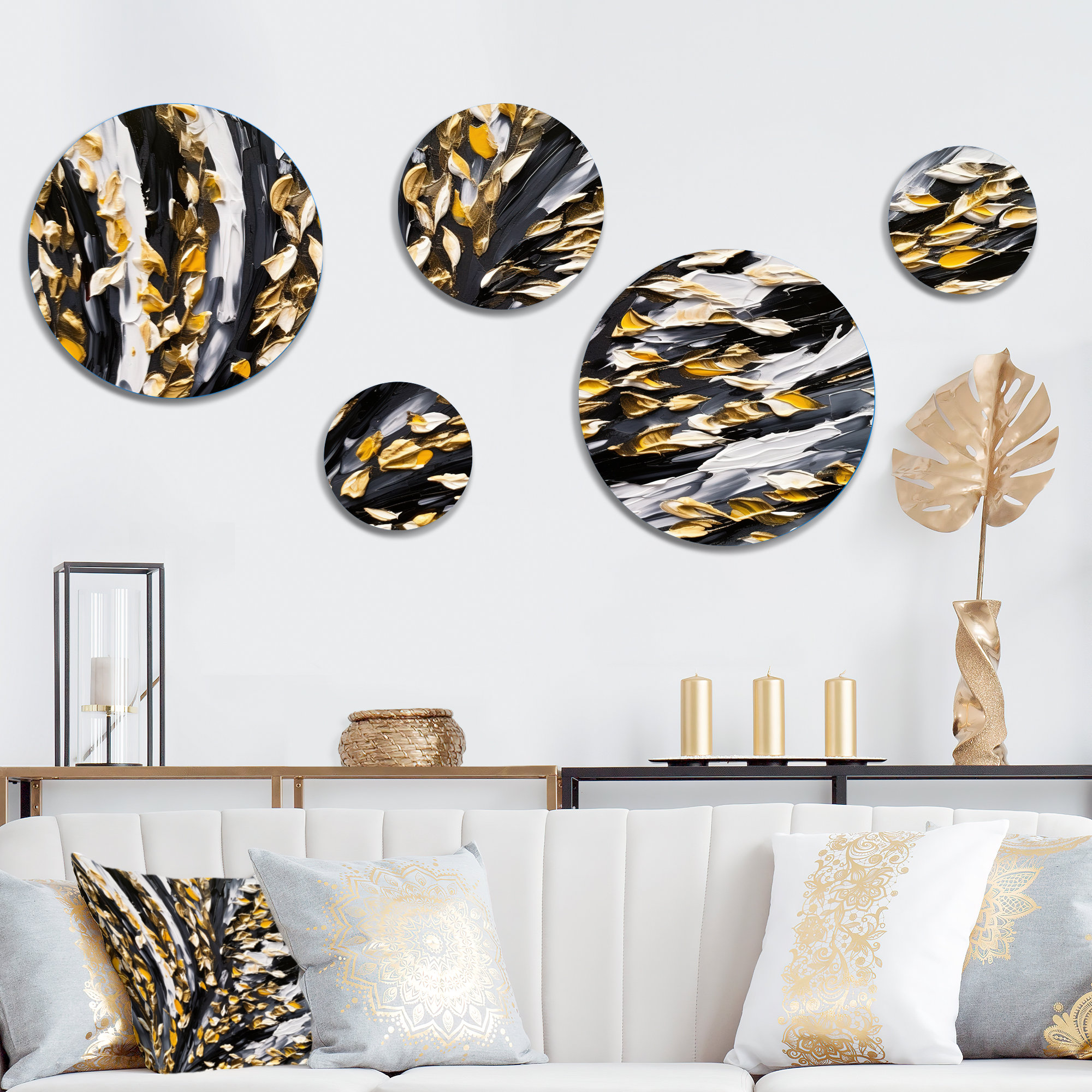 Design Art Golden Wave Reflections VII - Abstract Metal Wall Décor ...