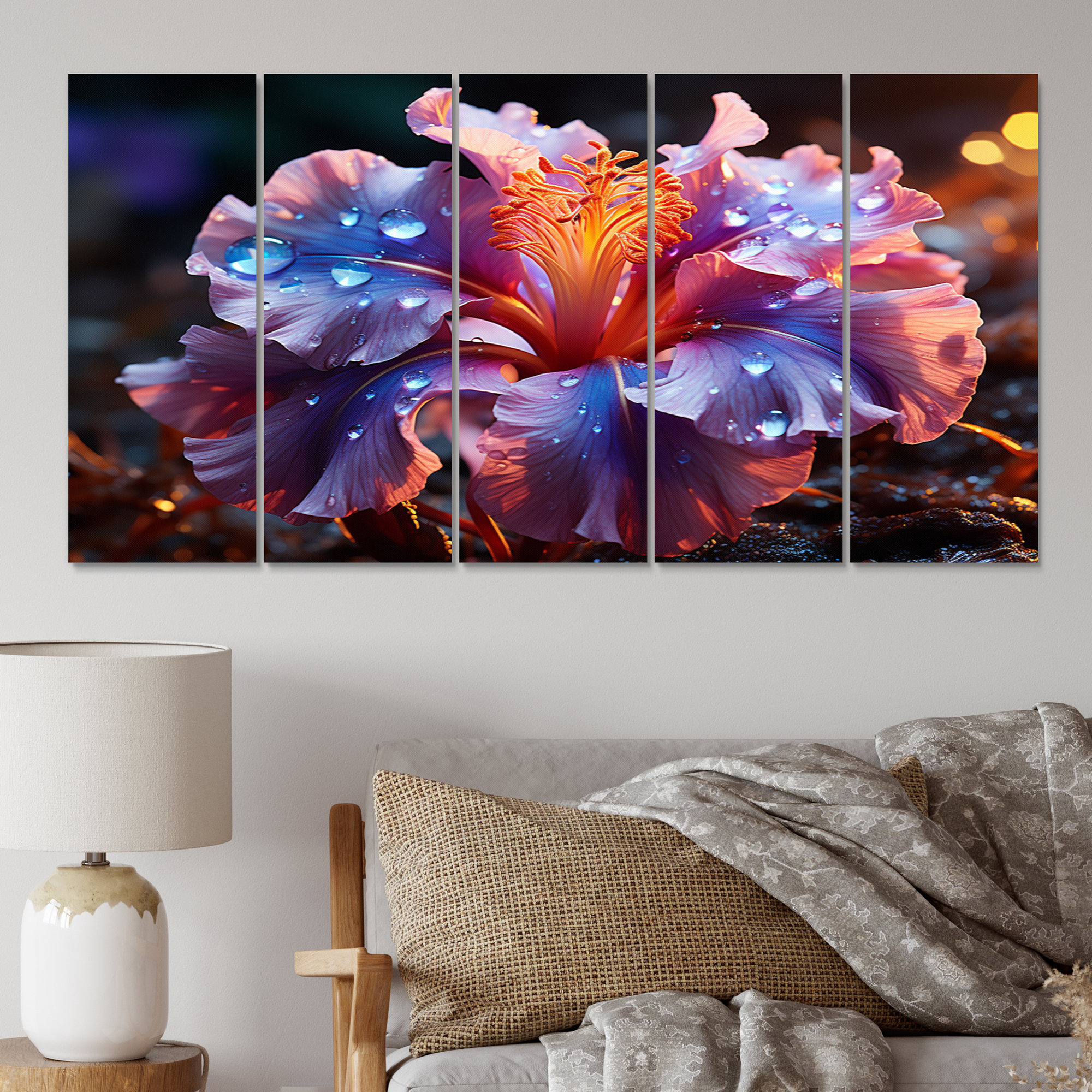 Design Art Flowers Glowing Iris - Floral Wall Decor - 5 Equal Panels ...