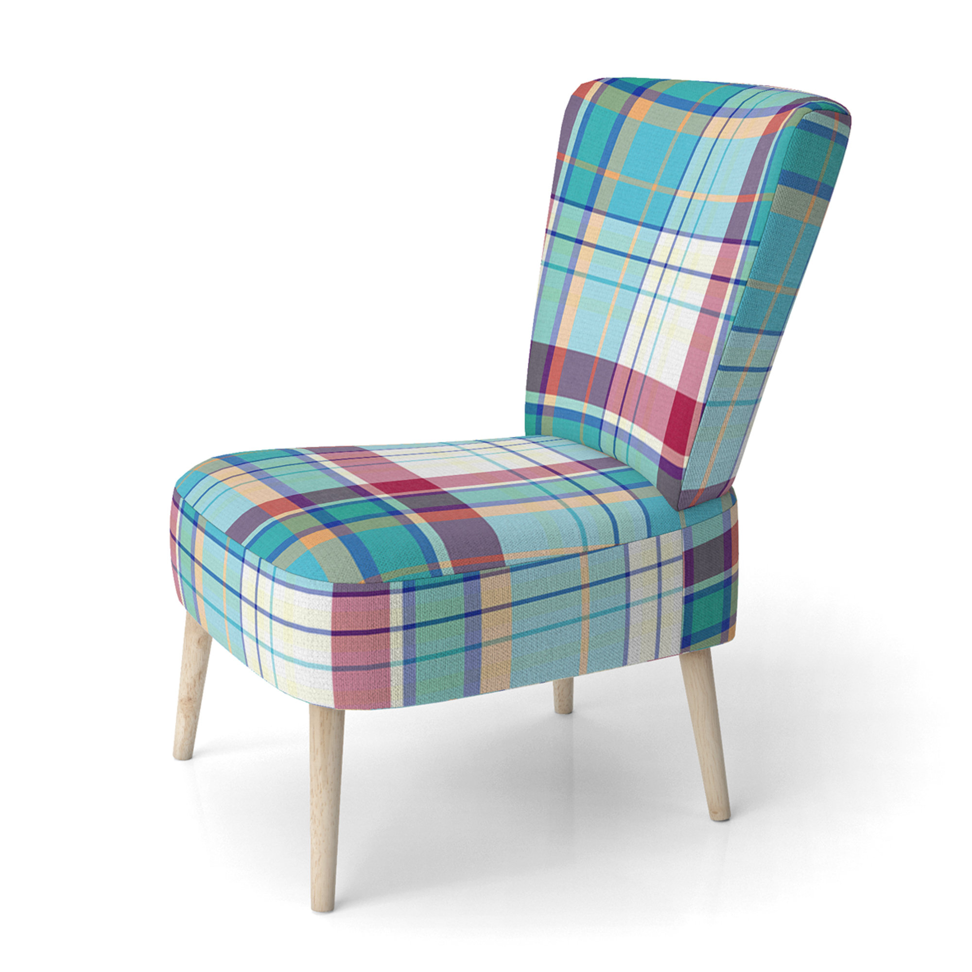 Orren Ellis Blue And Red Checked Tartan - Upholstered Patterned Accent ...