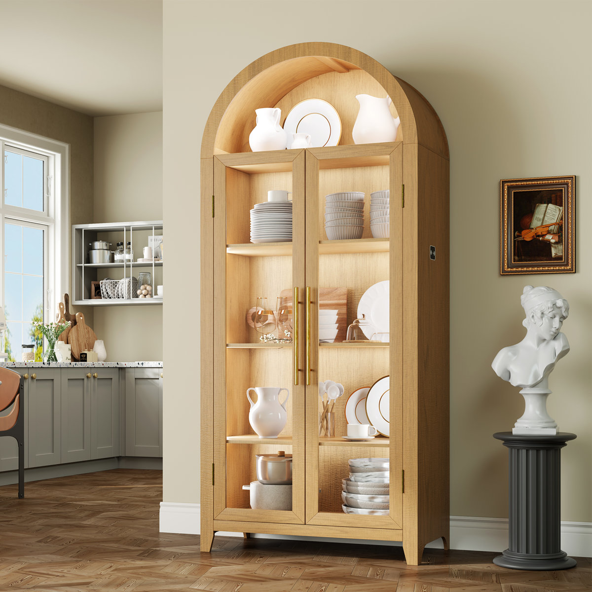 17 Stories Freestanding Arch Display Cabinet With 3-color Light Modes ...