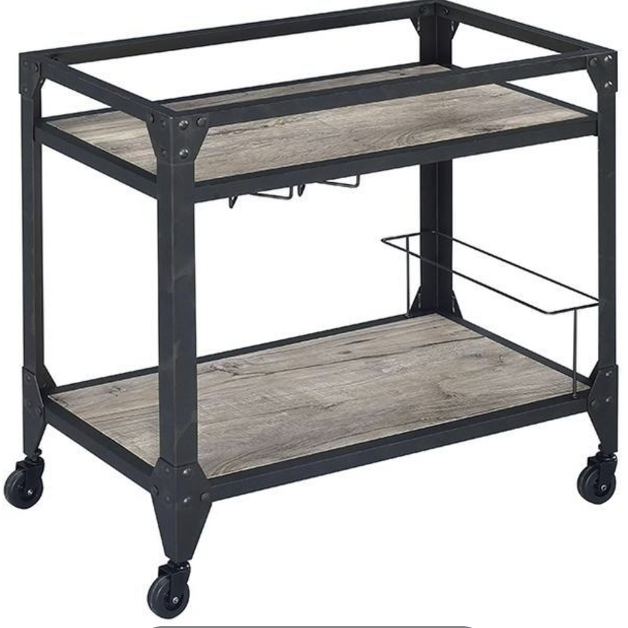 17 Stories Jorgensen Rustic Oak & Charcoal Serving Cart - Timeless ...