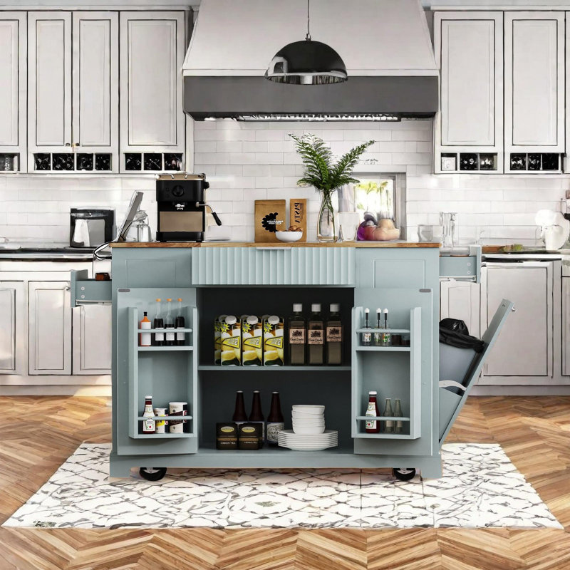 Lark Manor™ Kitchen Island with Trash Can Storage Cabinet | Wayfair