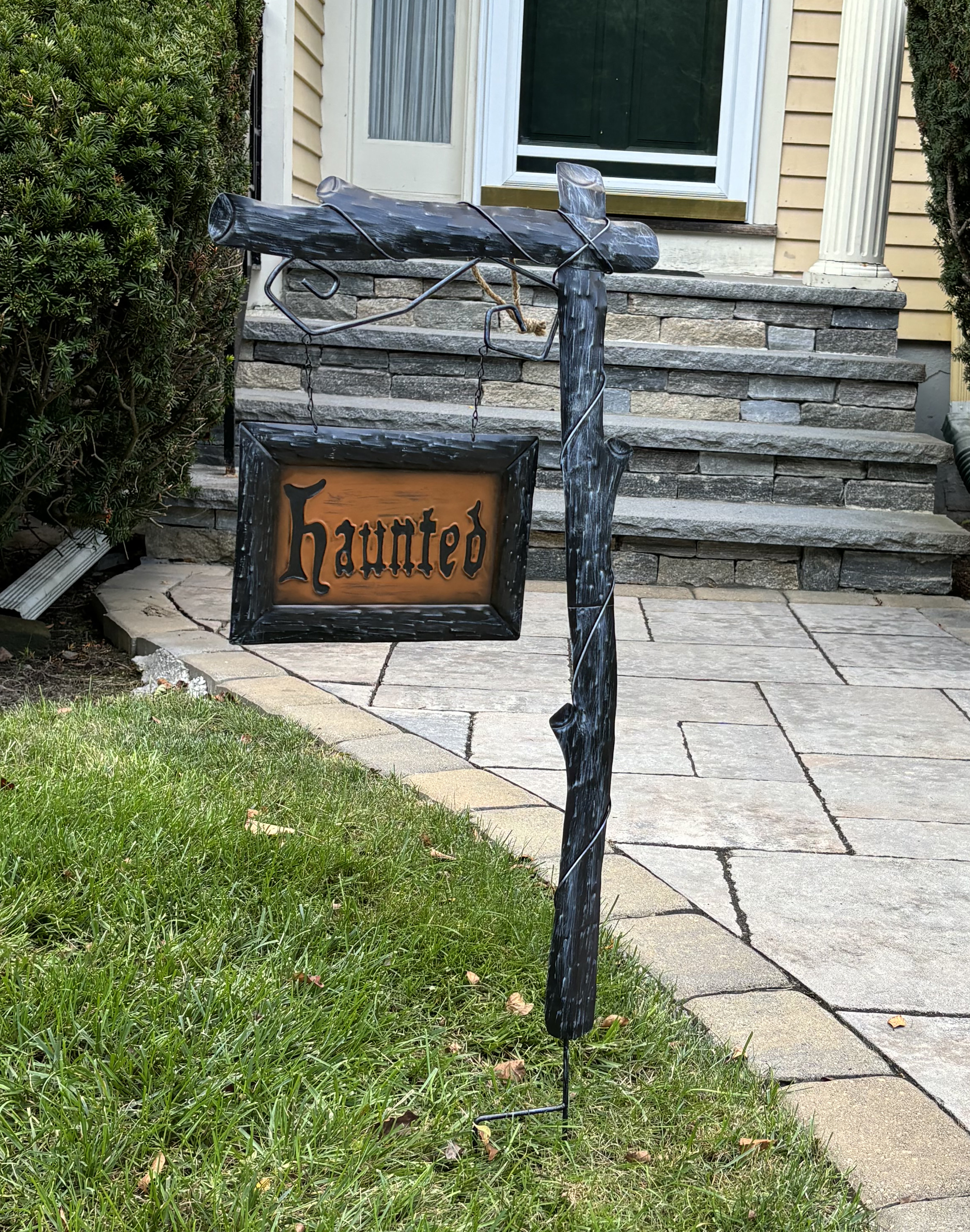 The Holiday Aisle® 37" Metal Halloween Haunted Sign Post Stake ...