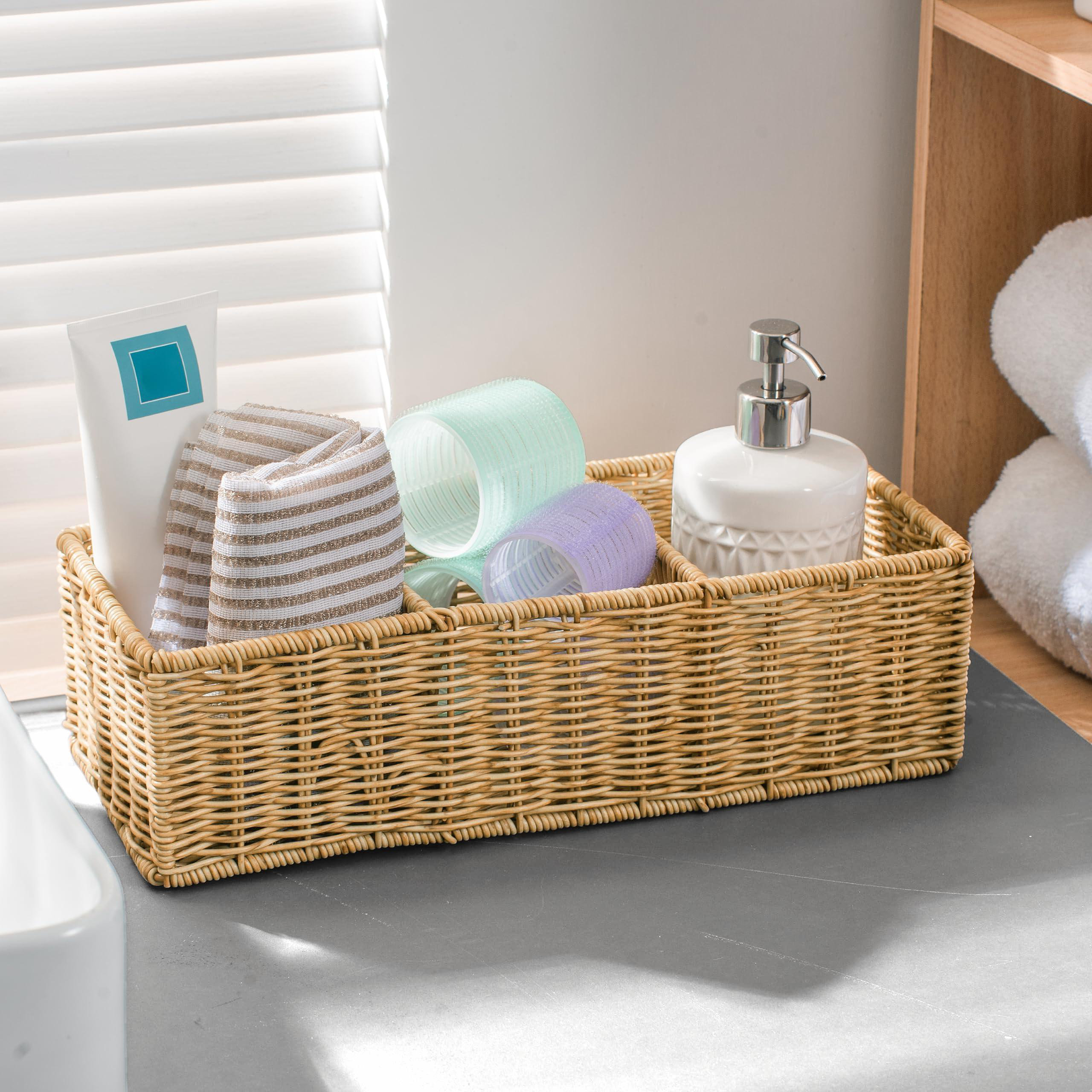 Ophelia & Co. Wicker Basket With 3 Compartments, Hand Woven Bathroom ...