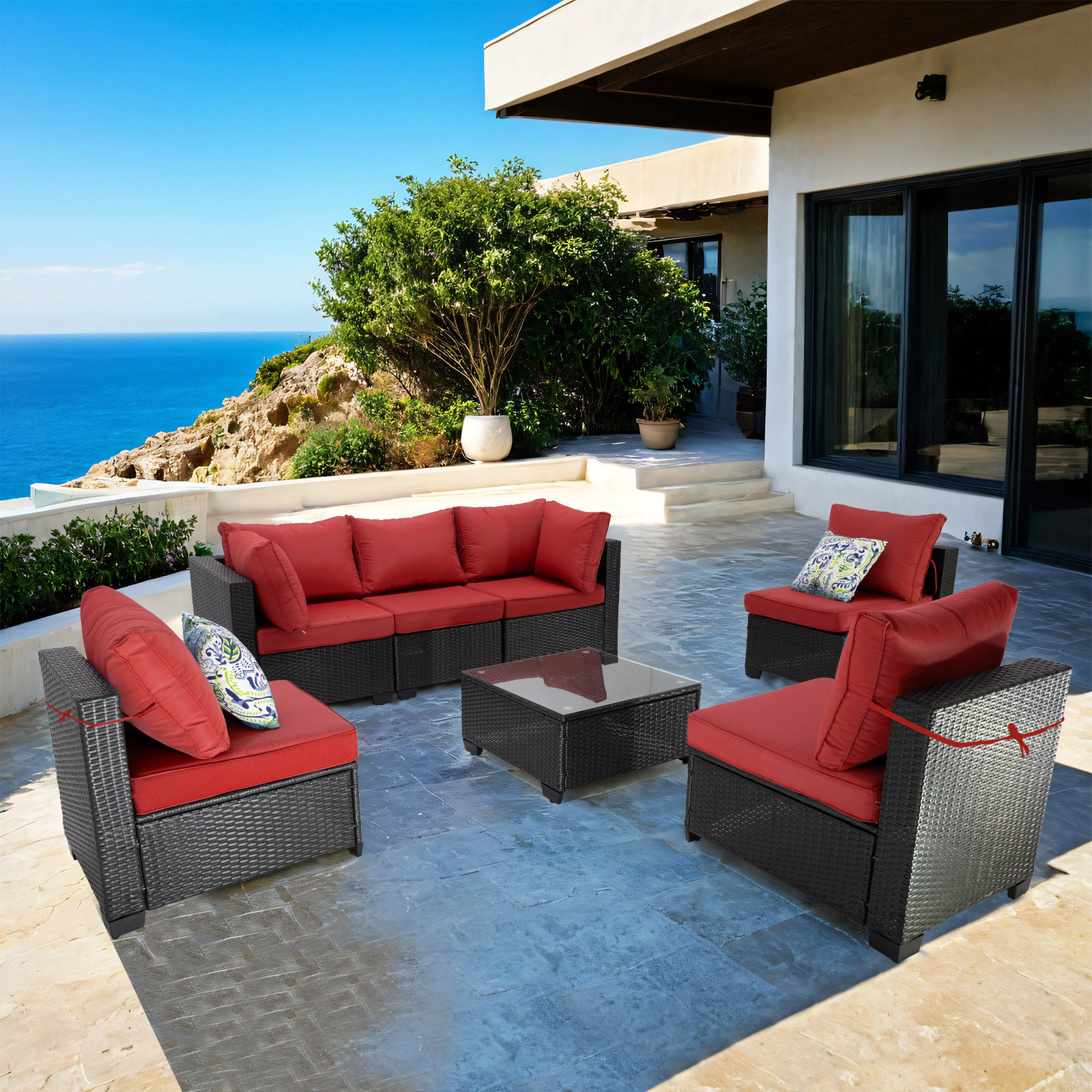 Latitude Run® 7 Piece Patio Rattan Seating Group With Cushions ...