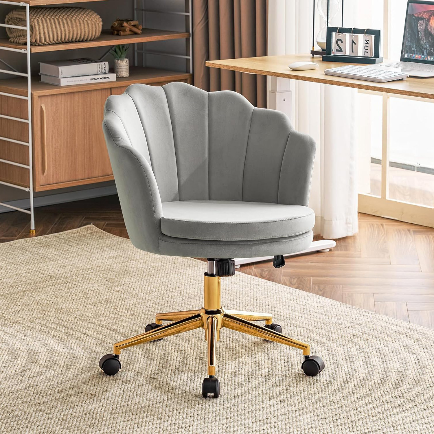 Mercer41 Home Office Chair With Wheels Upholstered Comfy Velvet Desk ...