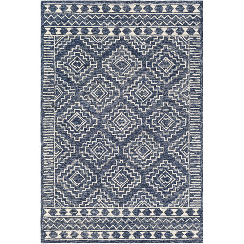 Wade Logan® Ammann Geometric Handmade Tufted Wool Navy/White Area Rug ...