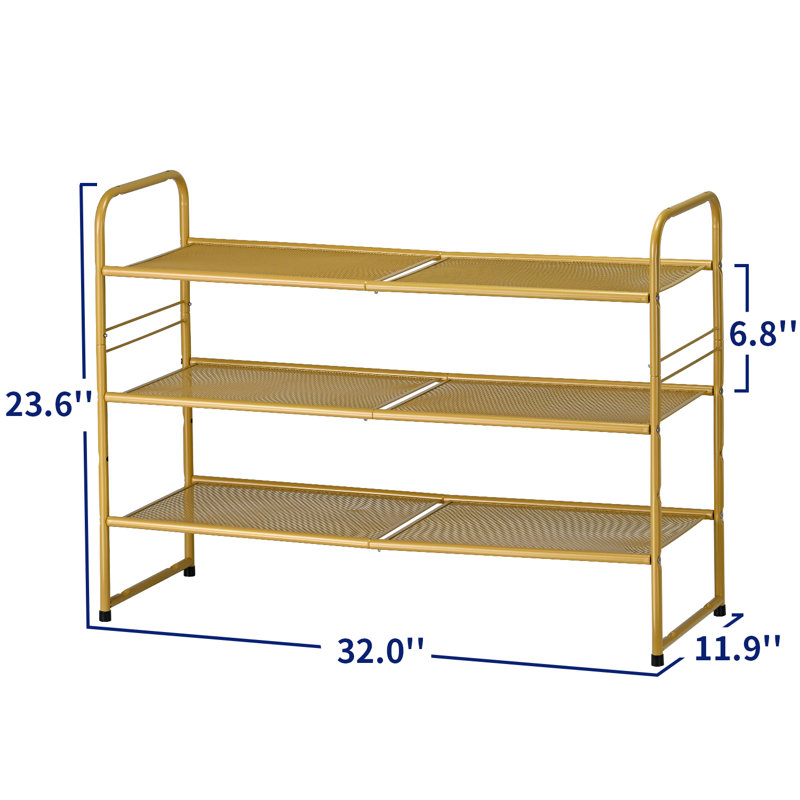 Hokku Designs 32'' Wide 3-Tier Metal Mesh Shoe Rack for Closet ...