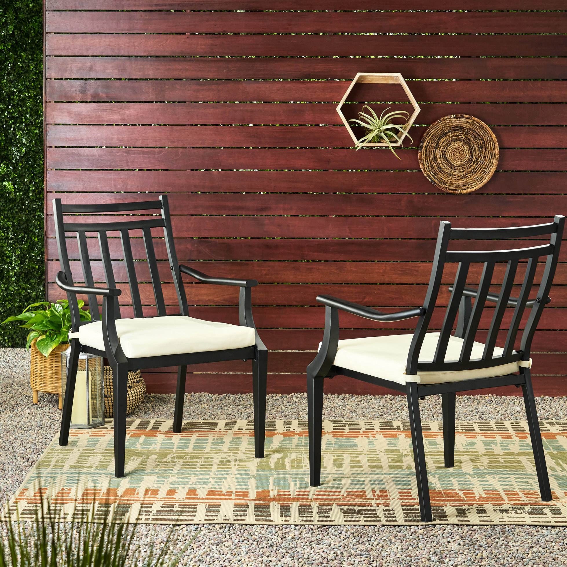 Ebern Designs 2 Dining Chairs, Black, Wood, Open Slat Design With ...