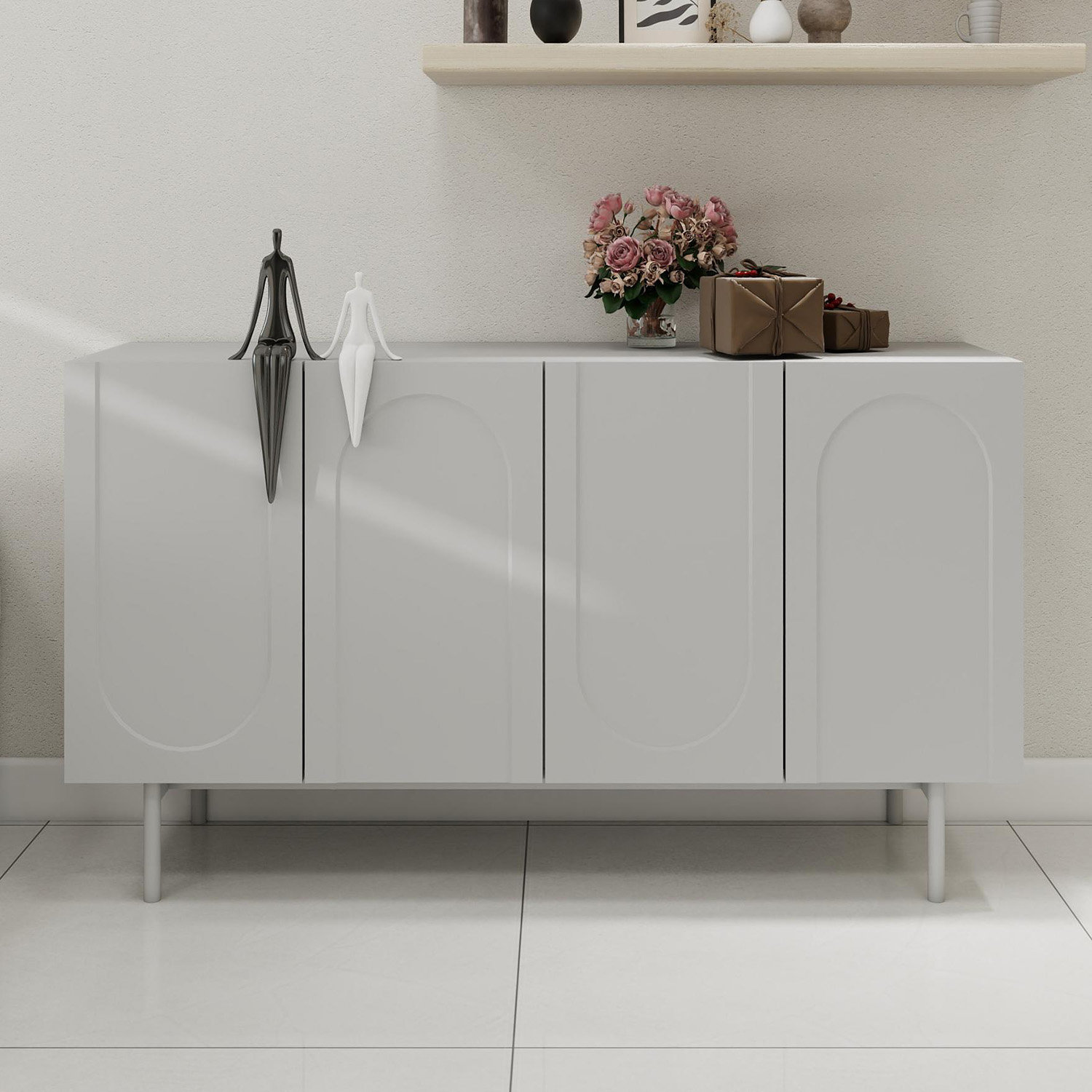 Ebern Designs 4 Door Cream White Modern Style Cabinet, Sideboard, Entry ...