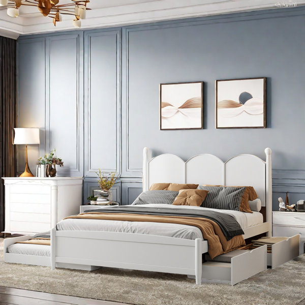 Lark Manor™ Sinclaire Bed With 2 Big Drawers, Trundle, Curved Headboard ...