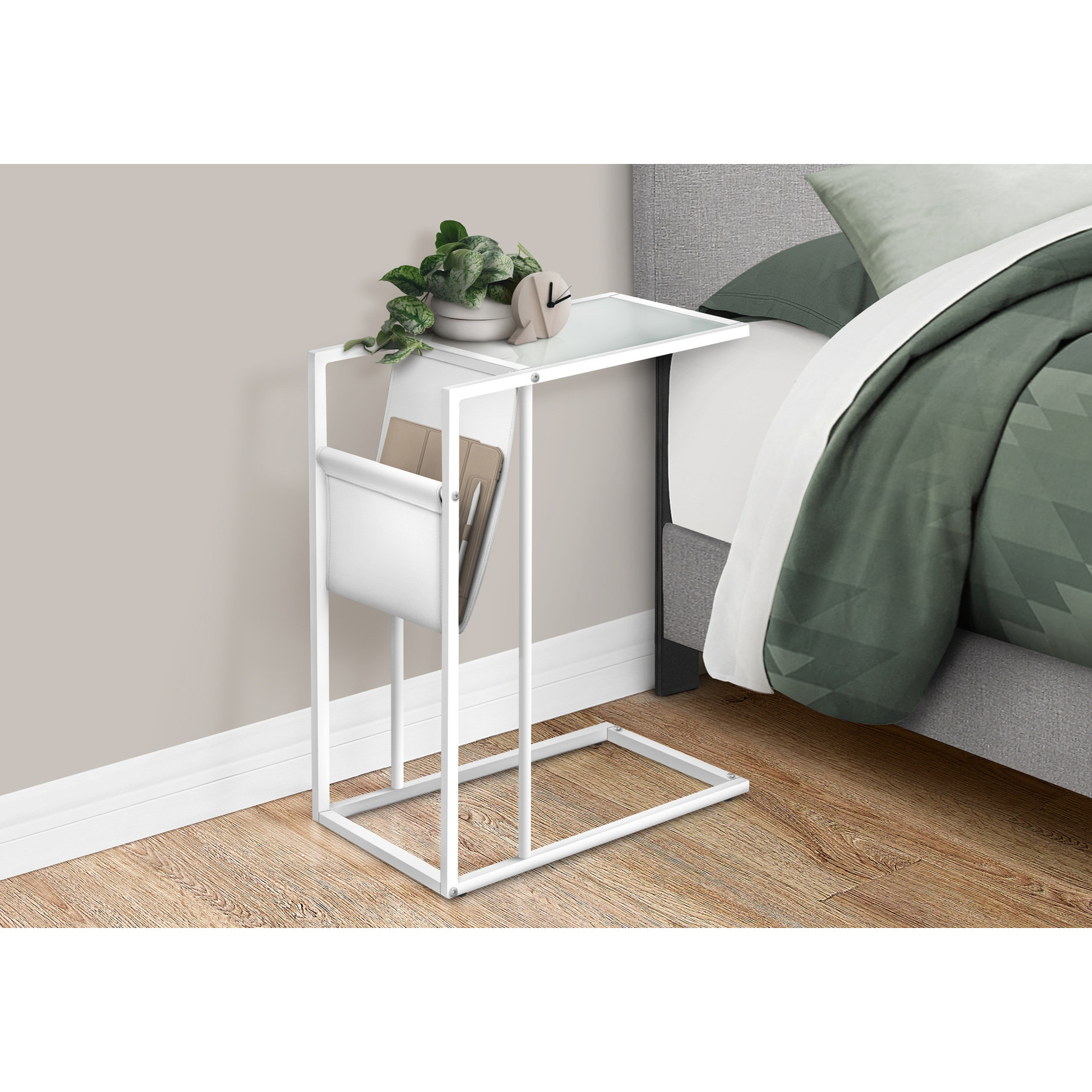 Latitude Run® Modern Side Table With Magazine Storage, Frosted Tempered ...