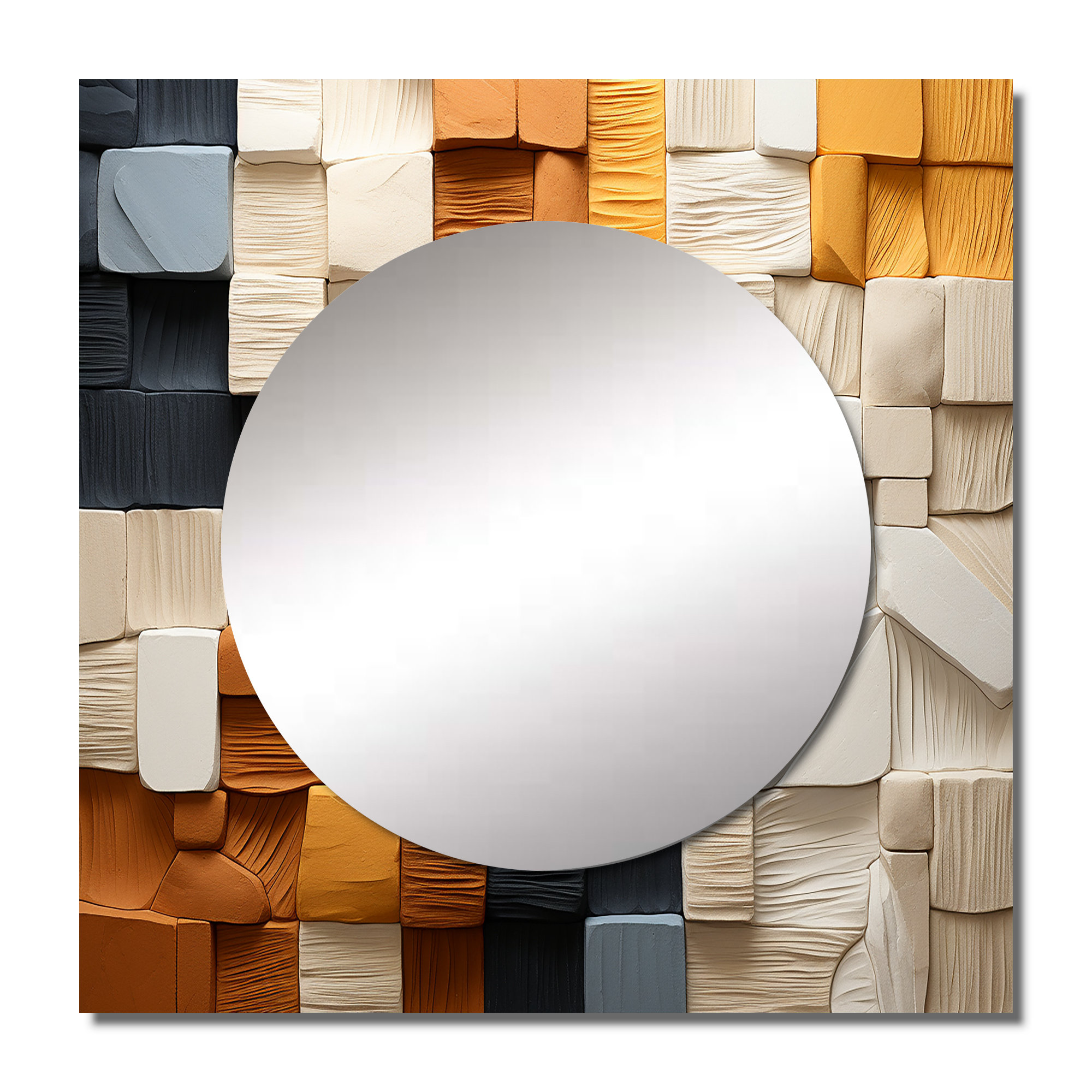 Design Art Cubic Yellow Fiber II - Cubism Square Living Room Wall ...