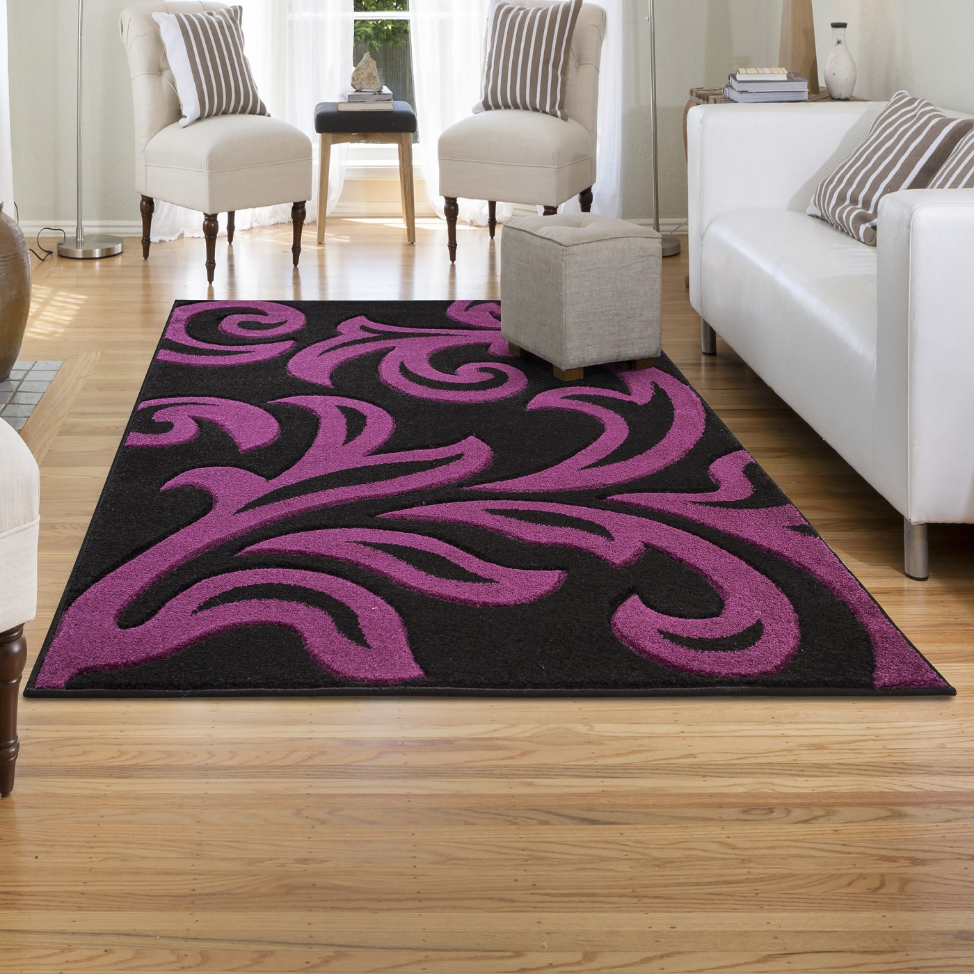 Marlow Home Co. Herblay Black, Purple Area Rug | Wayfair.co.uk