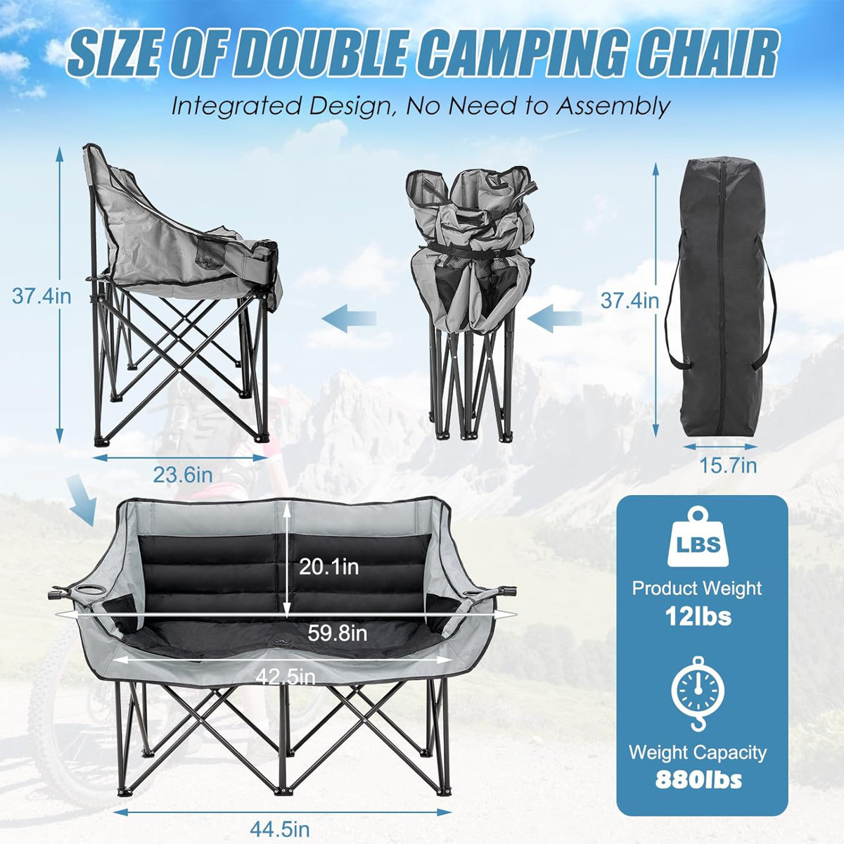 Arlmont & Co. Glena Oversized Folding Double Camping Chair, 2 Person ...