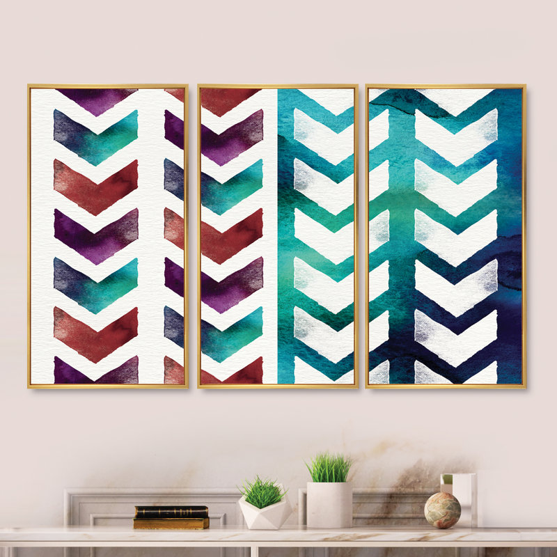 Design Art Geometric Pattern Of Red And Blue Arrows - 3 Piece Floater ...