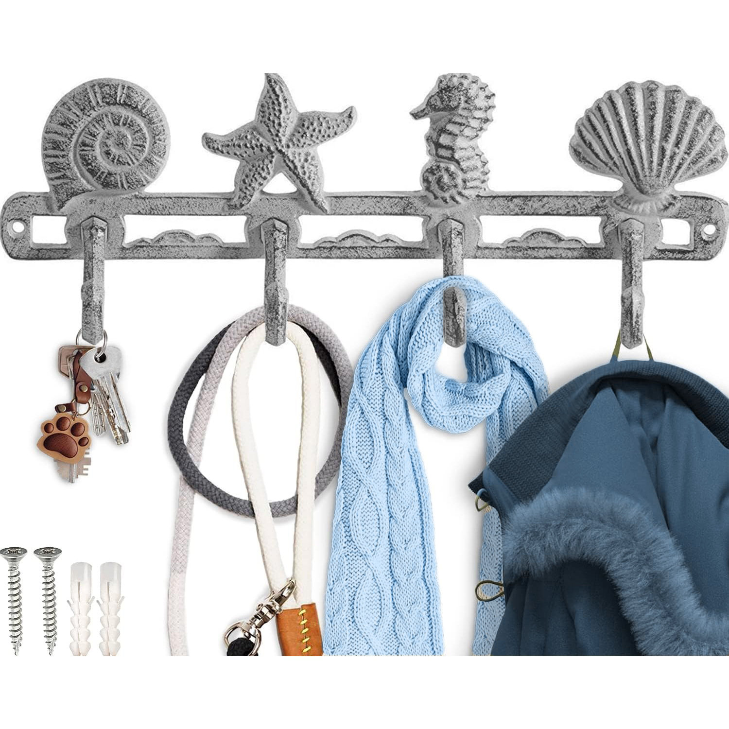 Beachcrest Home™ Vintage Cast Iron Seashell Coat Rack Hook Hanger - 4 ...