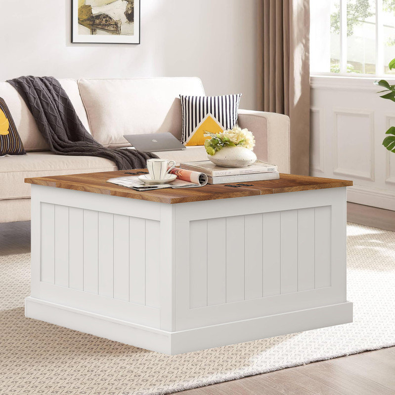 Winston Porter 31.5”Square Wooden Coffee Table with Hinged Lift Top and ...