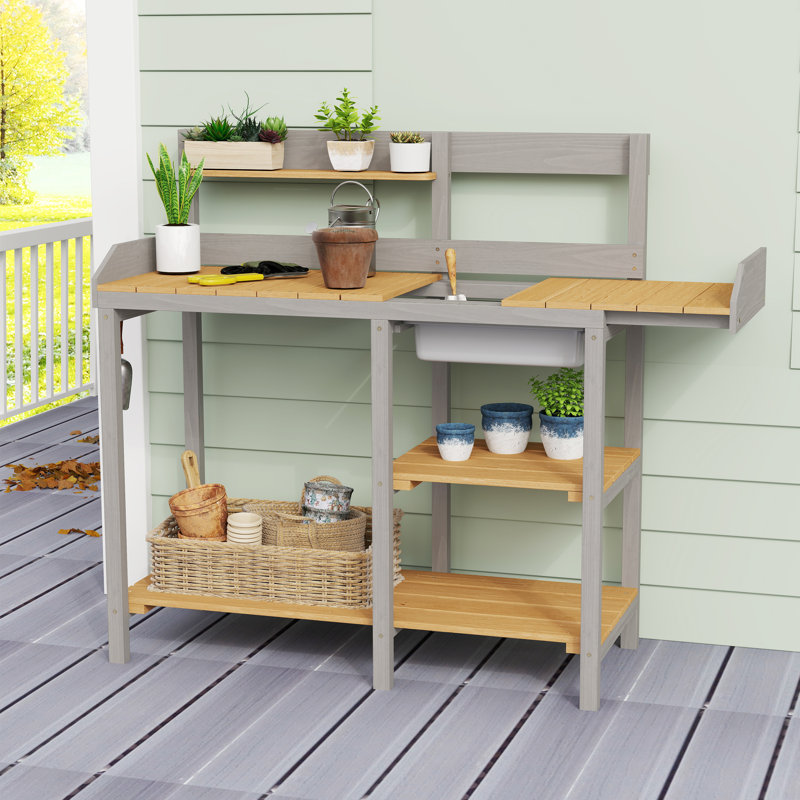 Lark Manor™ Outdoor Wooden Potting Bench, Workstation Table With Open ...