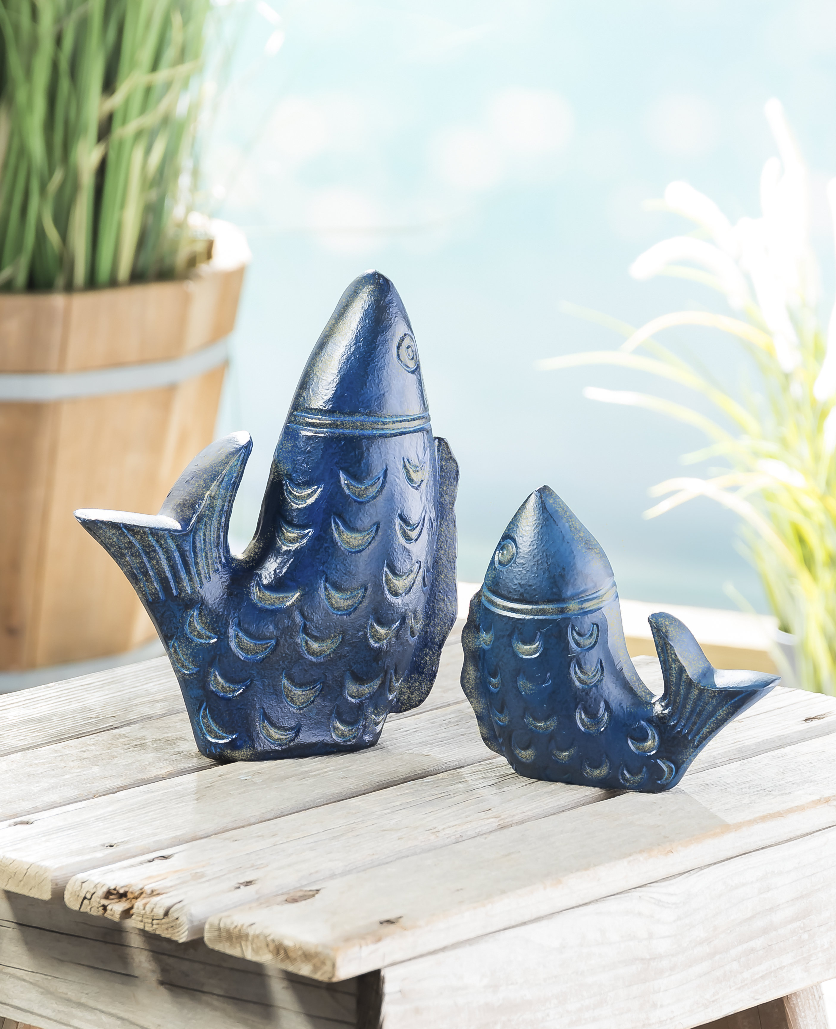 Dovecove Artisan Distressed Fish Statuary - Wayfair Canada