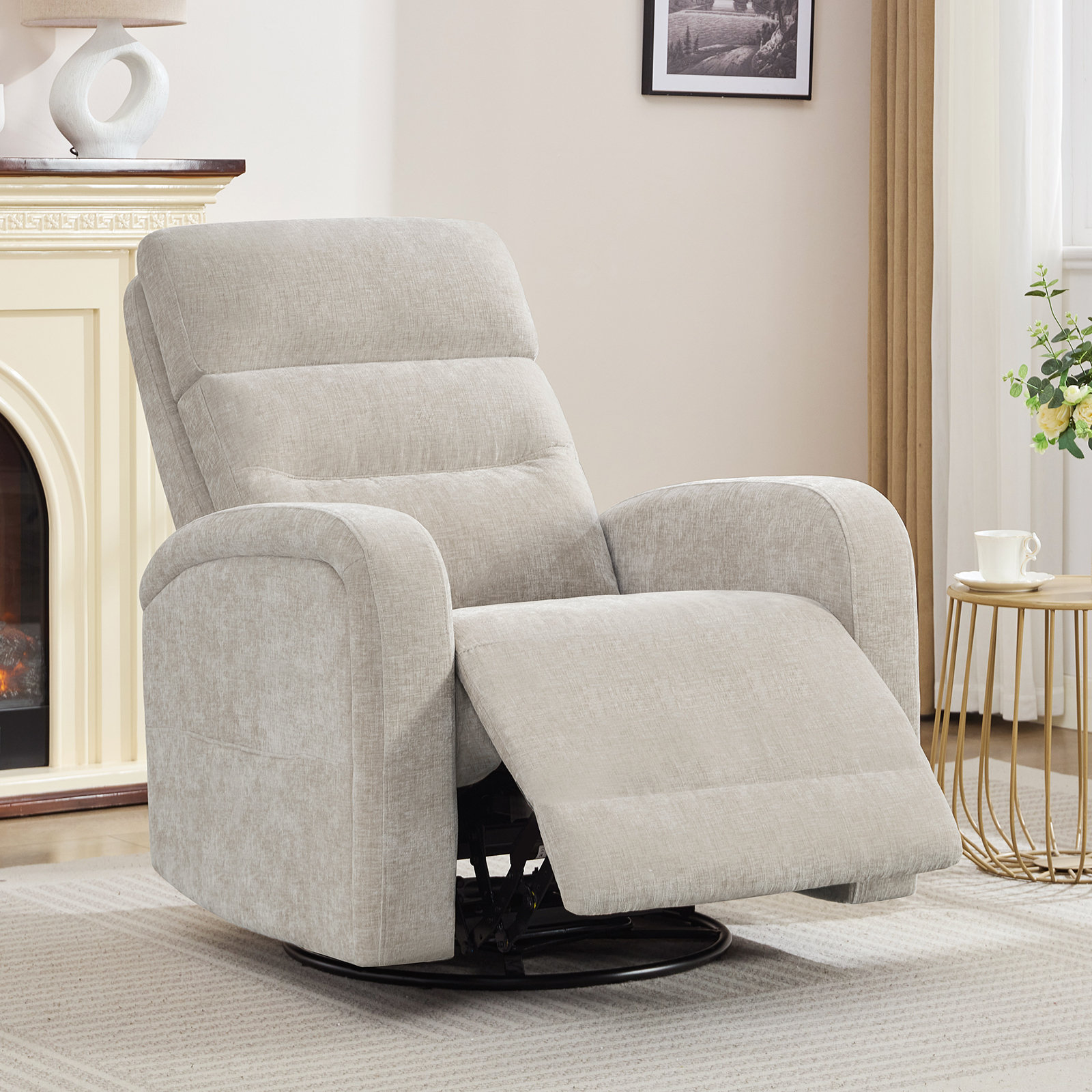 Ebern Designs Modern Corduroy Swivel and Rocker Glider Recliner for ...